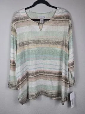 Alfred Dunner | Tops | Alfred Dunner Nwt 3x Metallic Striped Mesh Top ...